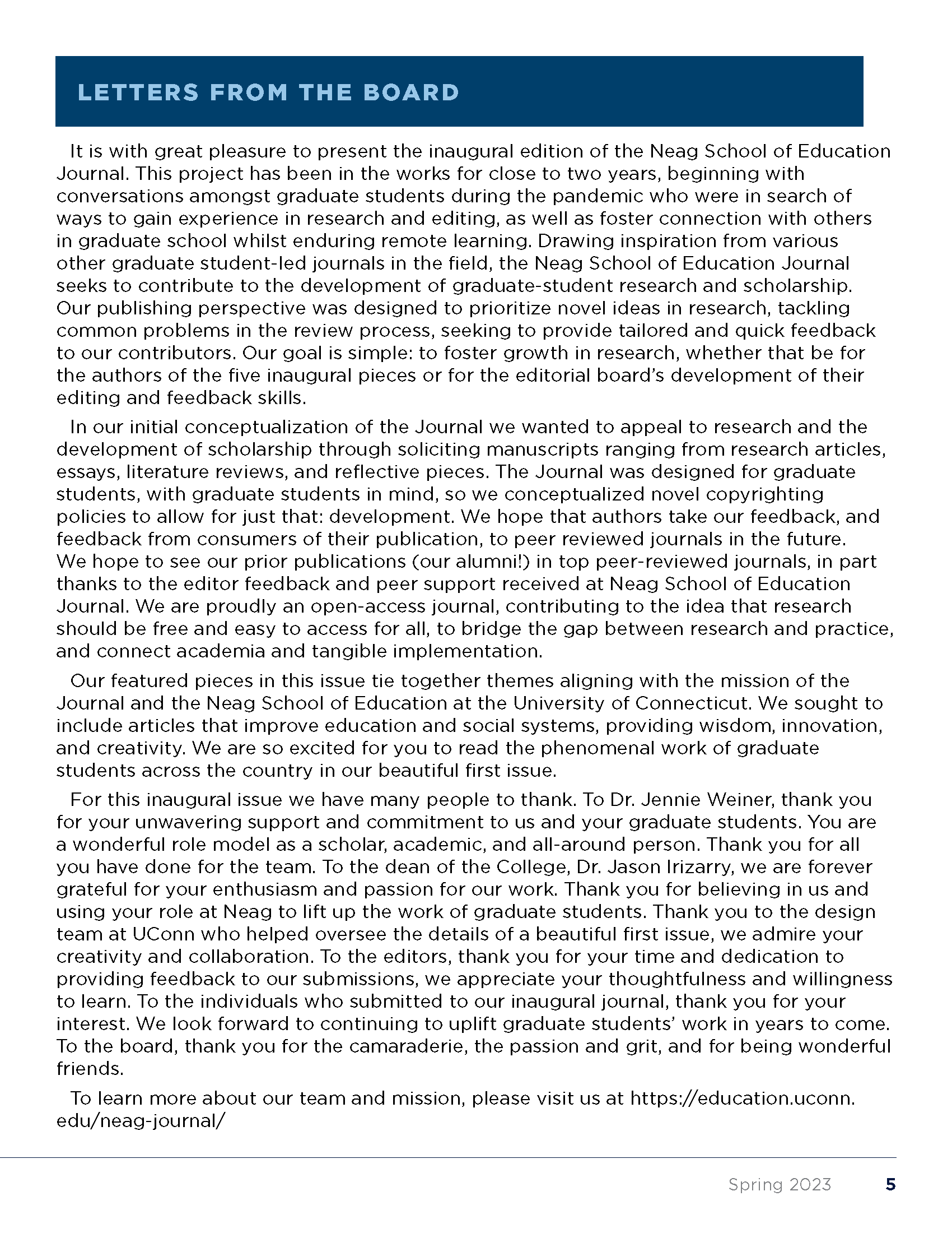 Letters from the Board | Neag School of Education